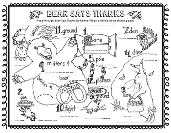 Bear Says Thanks Rhyming Pairs | Little Learning Lane